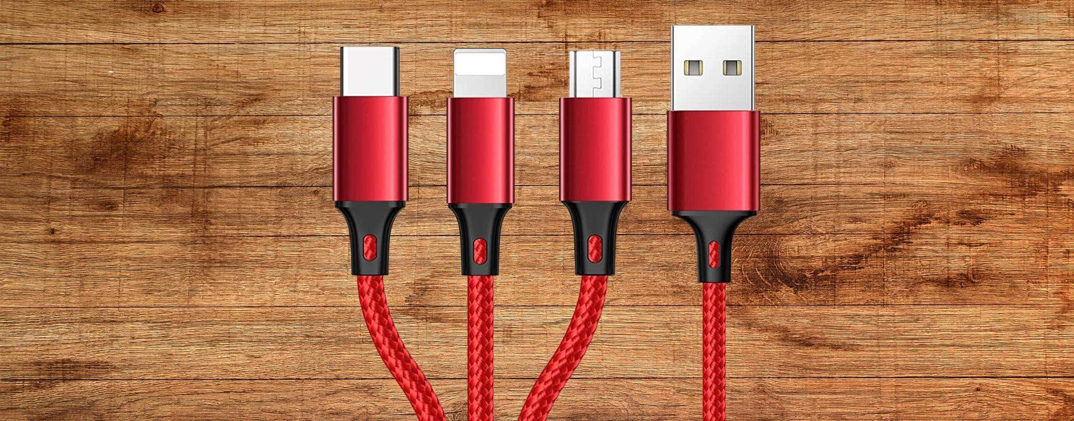 Con questo multicavo ricarichi 3 dispositivi in 1 mossa (5€)