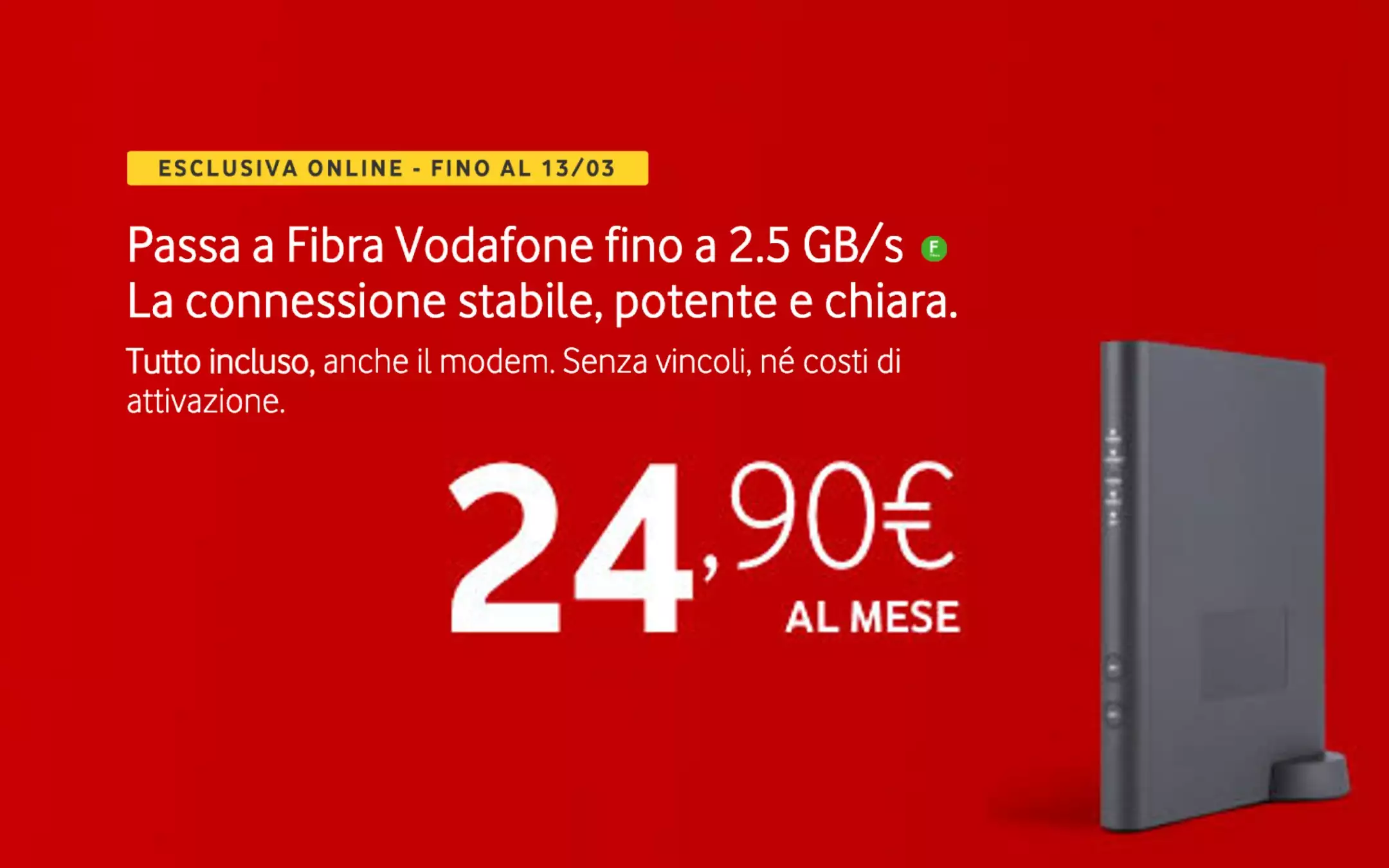 Fibra Vodafone solo online a 24,90 euro al mese: approfitta ora