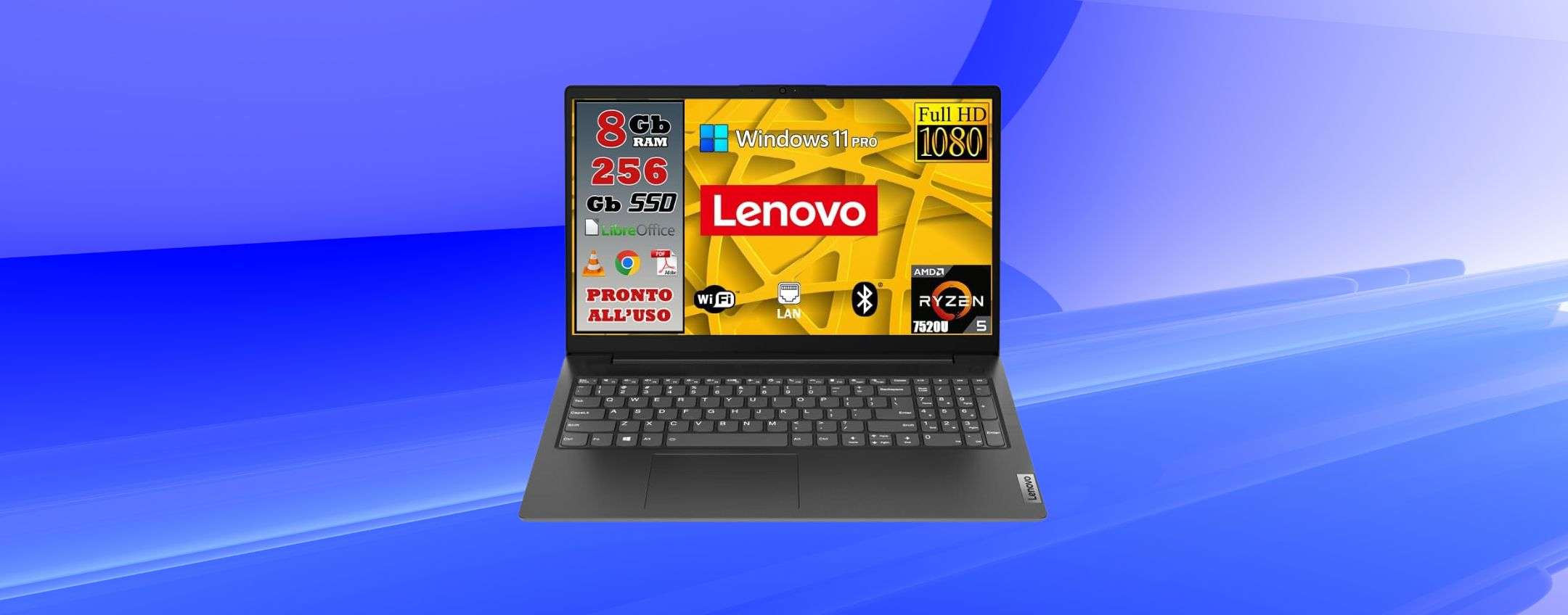 Notebook Lenovo con Ryzen 5, 8GB RAM e SSD 256GB ad OTTIMO PREZZO su Amazon
