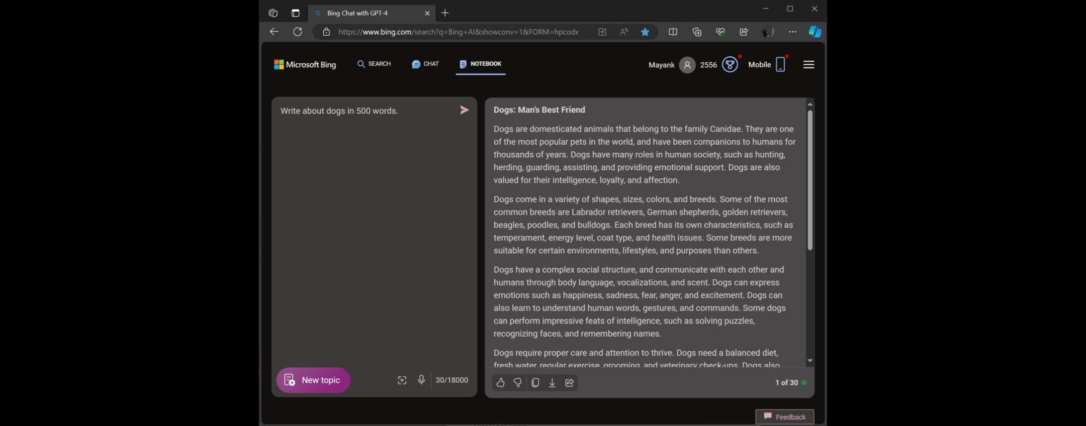 Bing Chat: 16.000 caratteri con Notebook