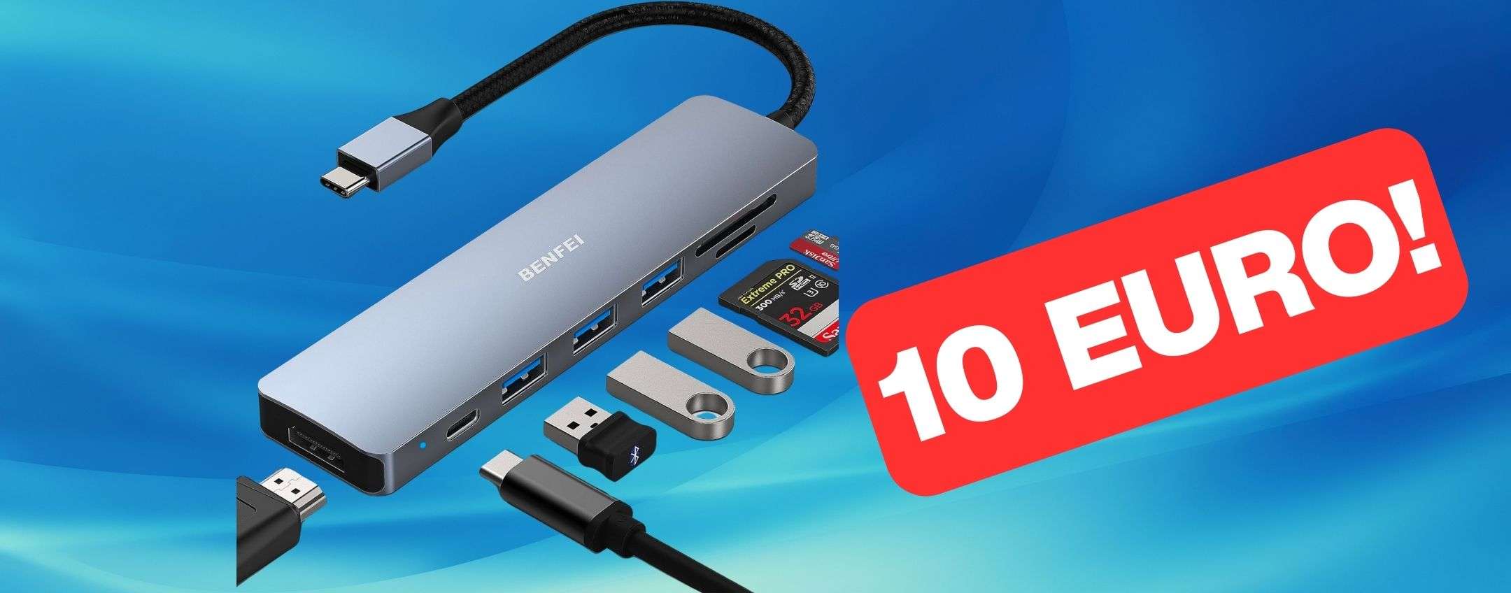 Hub USB 7-in-1 in offerta Amazon: ti bastano solo 10 euro