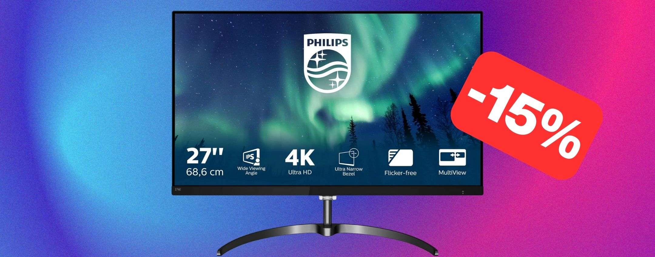 Monitor Philips 27" con risoluzione 4K in SCONTO su Amazon