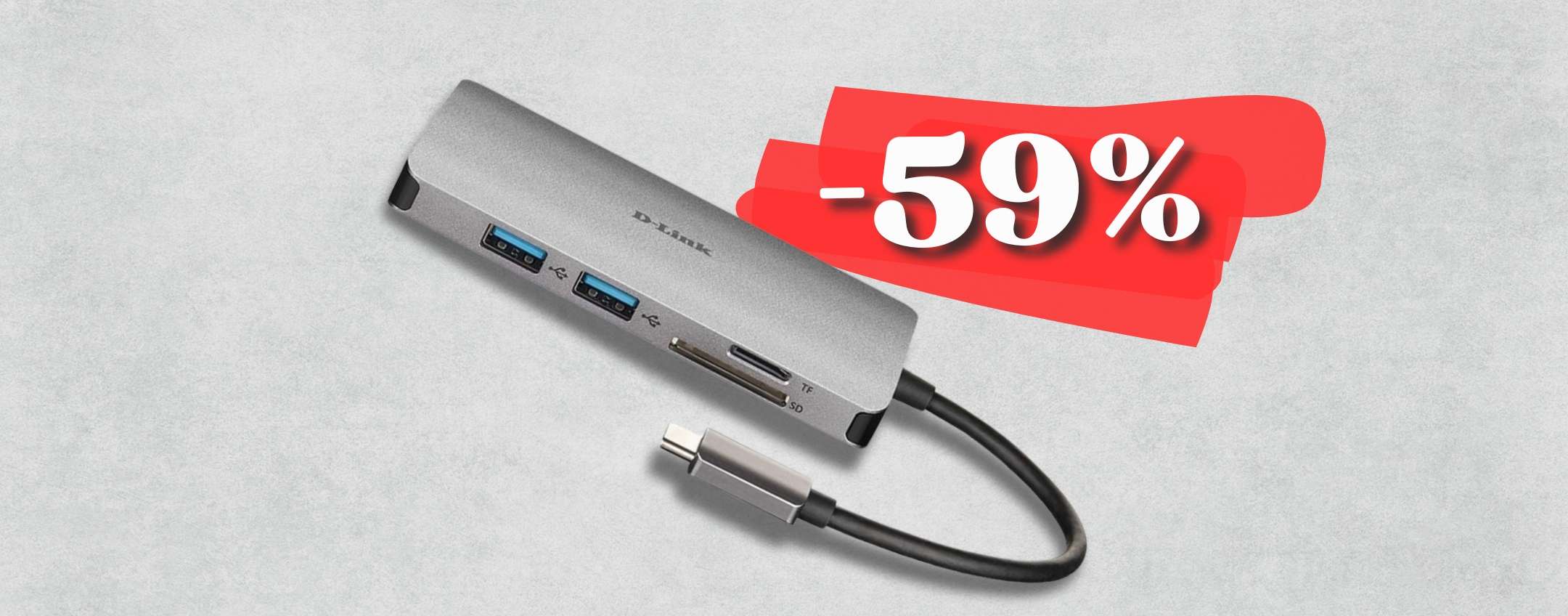 Portatile, COMPLETO: mini Hub USB 8in1 di D-LINK scontato del 59%