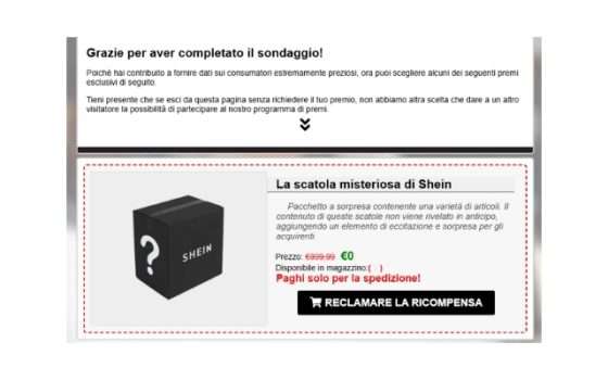 Nuova email phishing a tema Shein con premio sta facendo strage