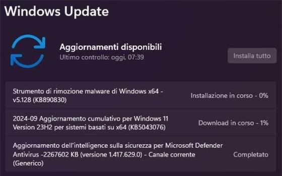 Windows 11 KB5043076 in download: le novità dell'aggiornamento