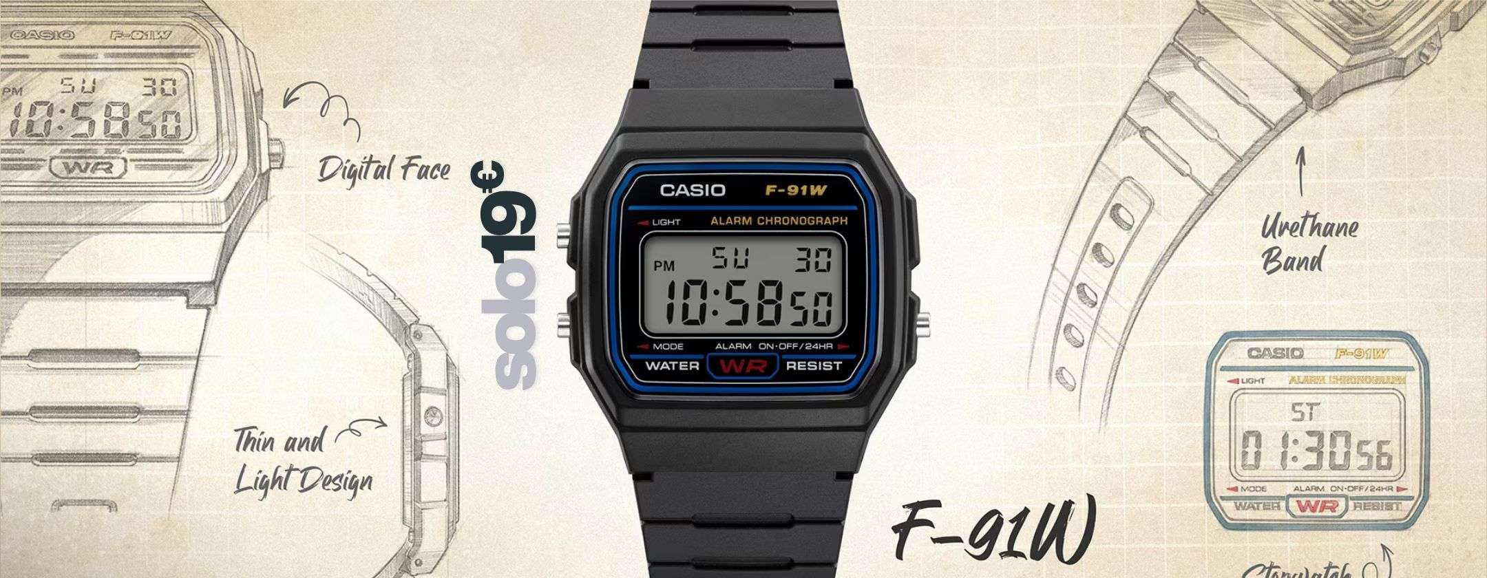 Bello senza tempo, oggi il CASIO F-91W è tuo a soli 19€ su eBay